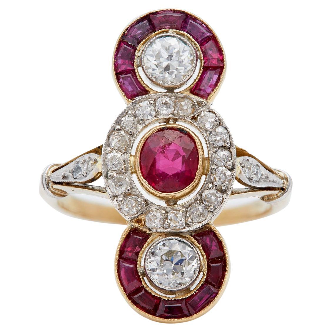Platinum and 18K Victorian Estate Vintage Antique Ruby and Rose Cut Diamond Ring For Sale at ...