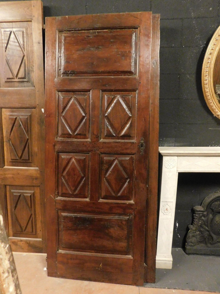 Antique Internal Door in Walnut with Six Hand-Carved Panels, 18th ...