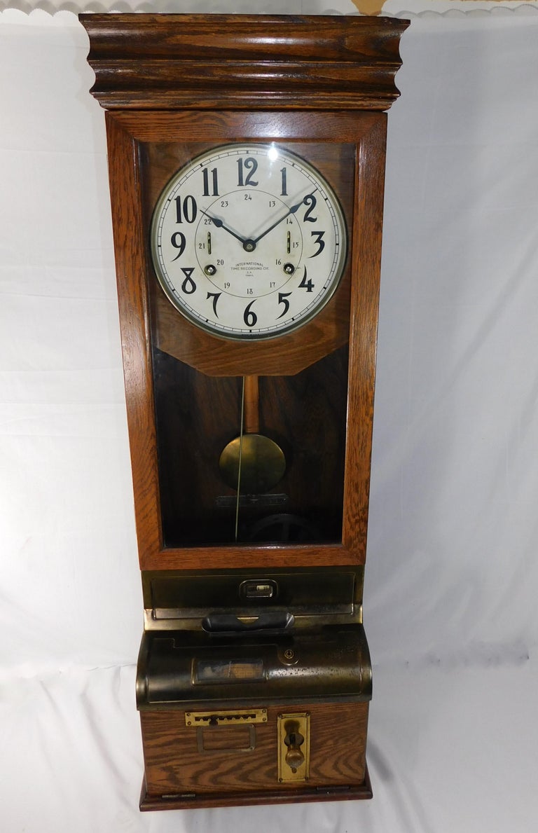Antique International Time Recording Punch Card Wall Clock, Circa 1900 ...