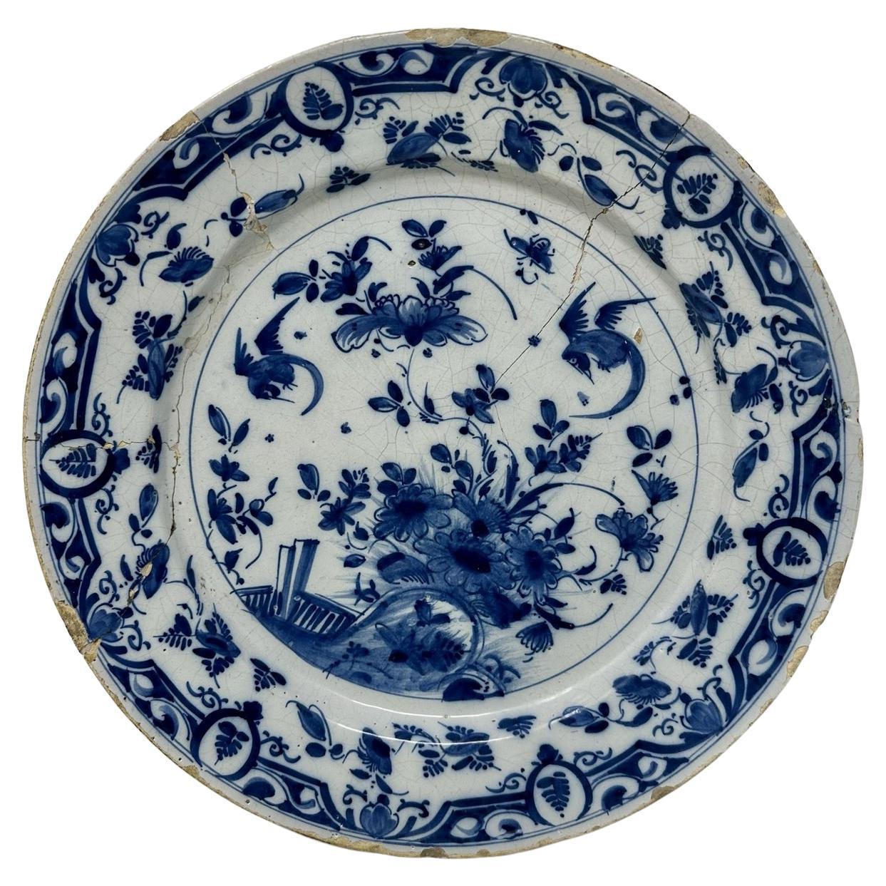 Antique Irish Dublin Delftware Blue White Charger Plate Delamain ...