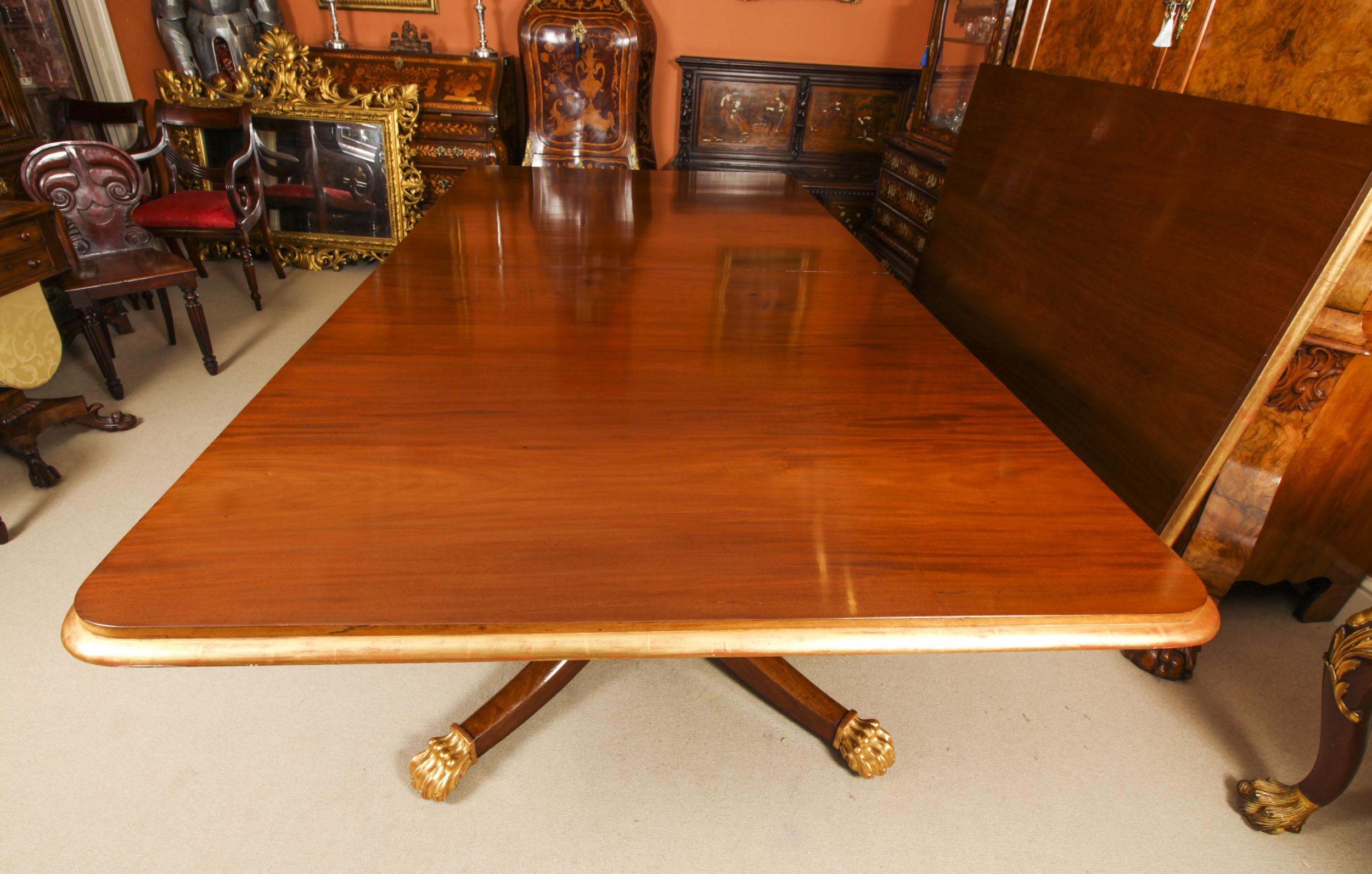Antique Irish Regency Twin Pillar Mahogany Parcel-Gilt Dining Table ...