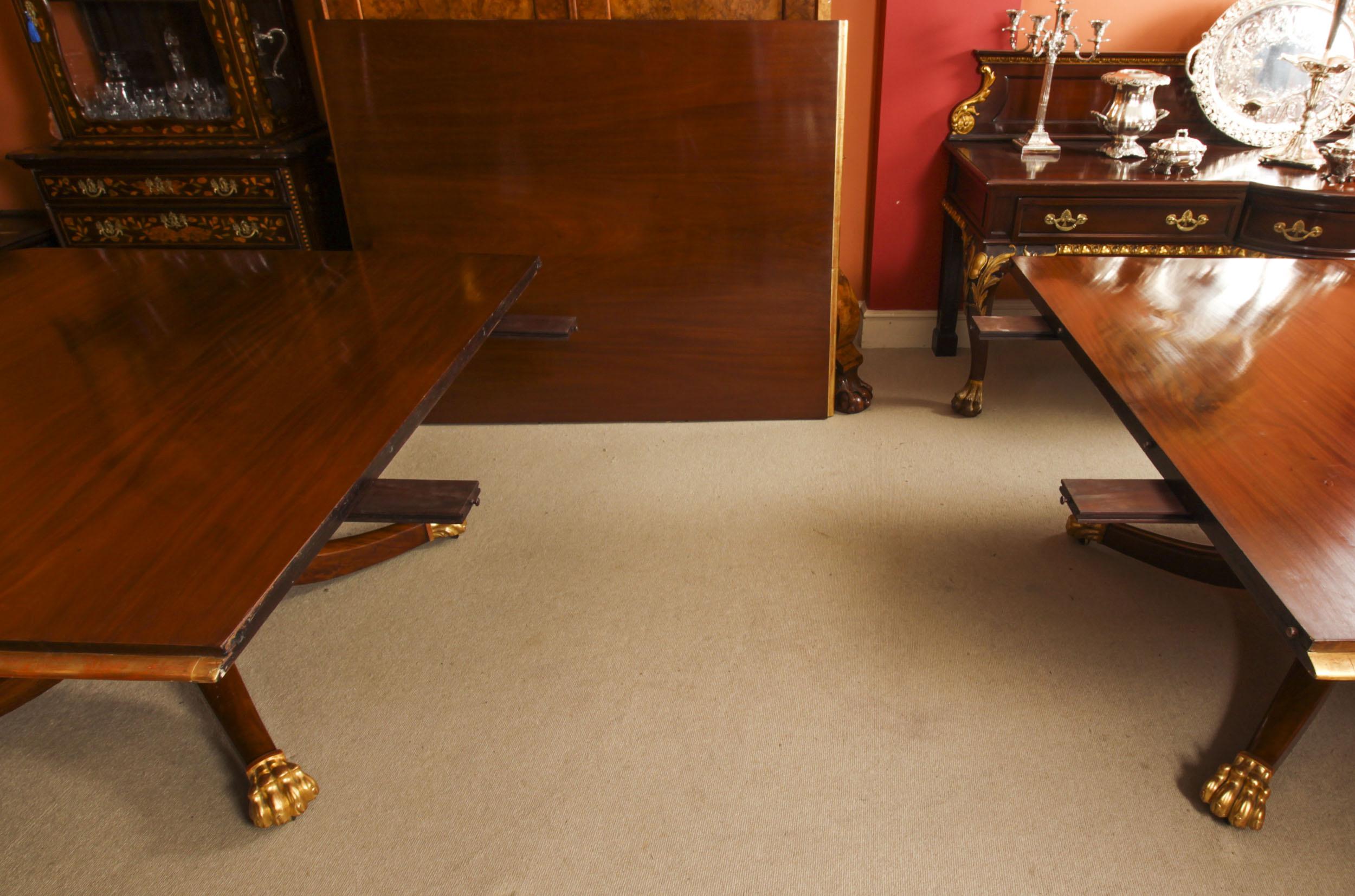 Antique Irish Regency Twin Pillar Mahogany Parcel-Gilt Dining Table ...