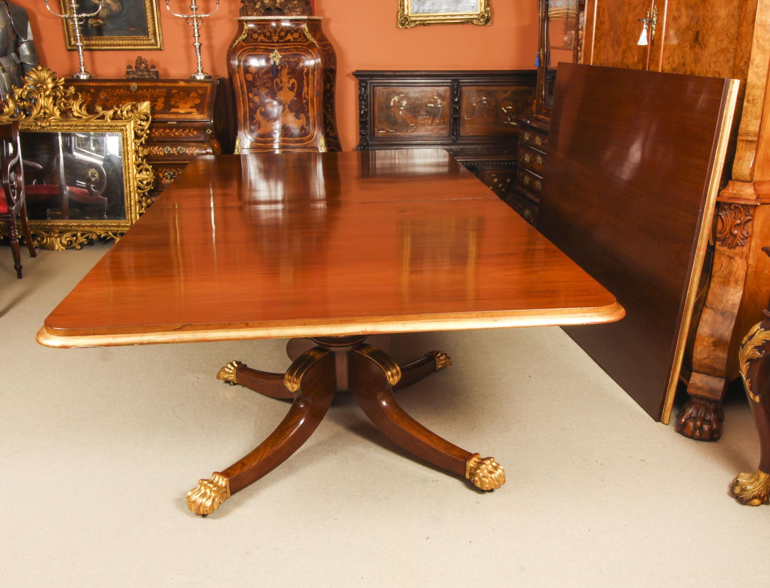 Antique Irish Regency Twin Pillar Mahogany Parcel-Gilt Dining Table ...