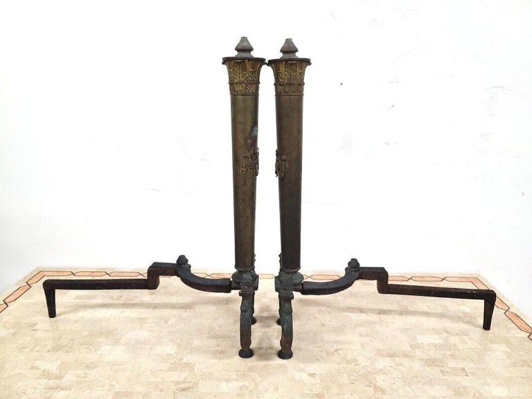 Antique Iron and Brass Dragons Fireplace Andirons, a Pair For Sale at ...