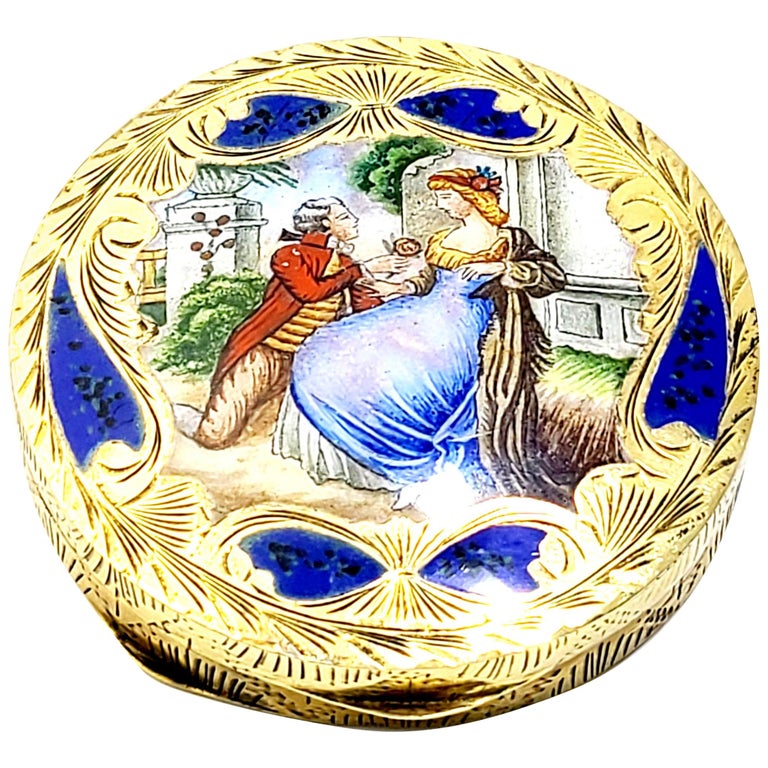 Antique Italian 800 Silver Gold Vermeil Hand Painted Enamel Round ...