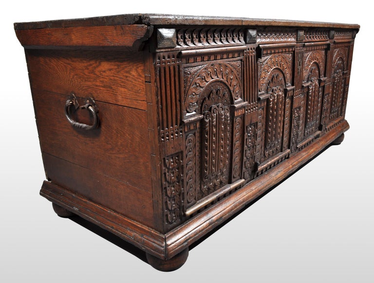 Antique Italian Baroque Carved Oak Paneled Cassone / Coffer / Chest ...