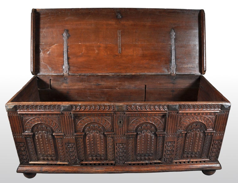 Antique Italian Baroque Carved Oak Paneled Cassone / Coffer / Chest ...