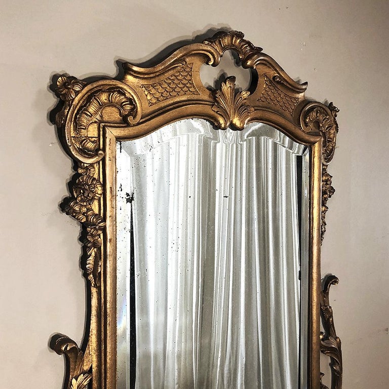 Antique Italian Baroque Gilded Hand Carved Wood Mirror For Sale at 1stDibs