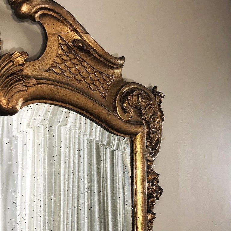 Antique Italian Baroque Gilded Hand Carved Wood Mirror For Sale at 1stDibs