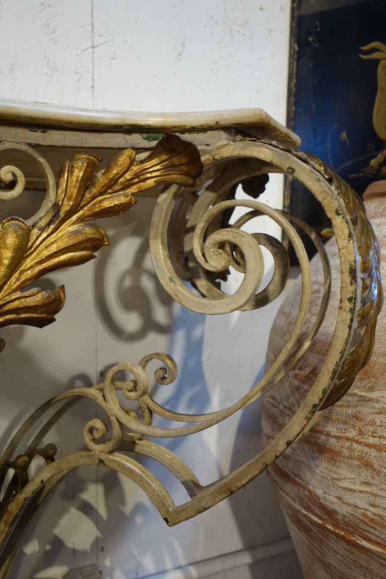 Antique Italian Baroque Iron Painted and Gilded Console Table with ...