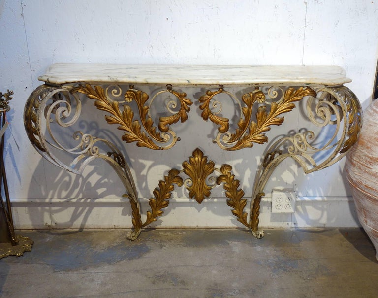 Antique Italian Baroque Iron Painted and Gilded Console Table with ...