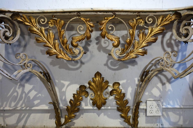 Antique Italian Baroque Iron Painted and Gilded Console Table with ...