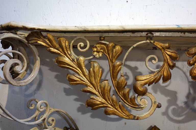Antique Italian Baroque Iron Painted and Gilded Console Table with ...