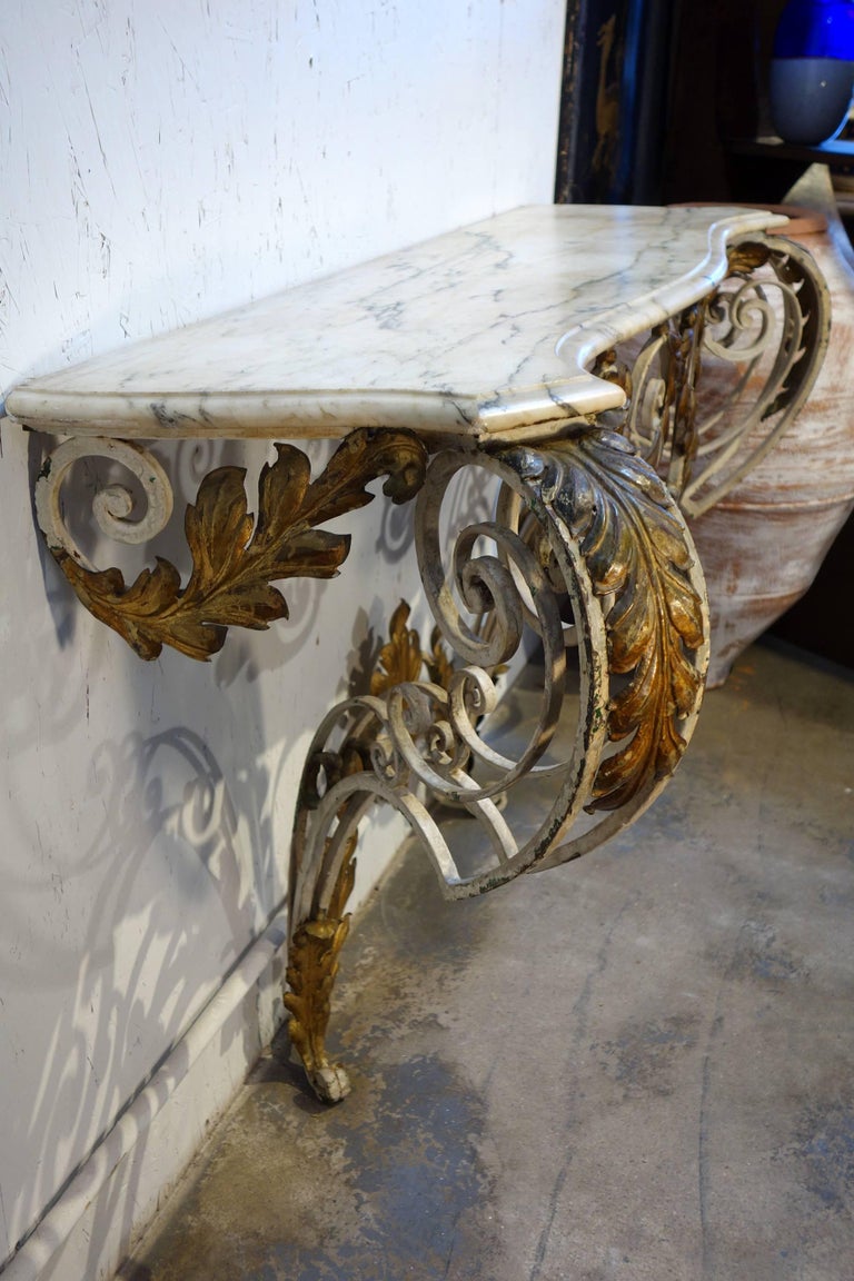 Antique Italian Baroque Iron Painted and Gilded Console Table with ...