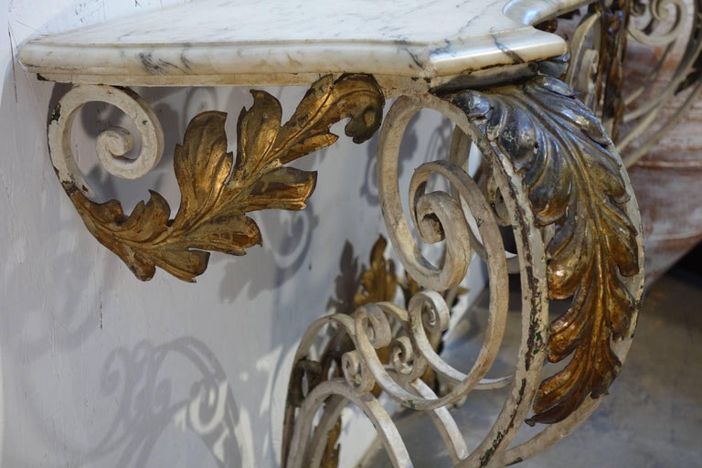 Antique Italian Baroque Iron Painted and Gilded Console Table with ...
