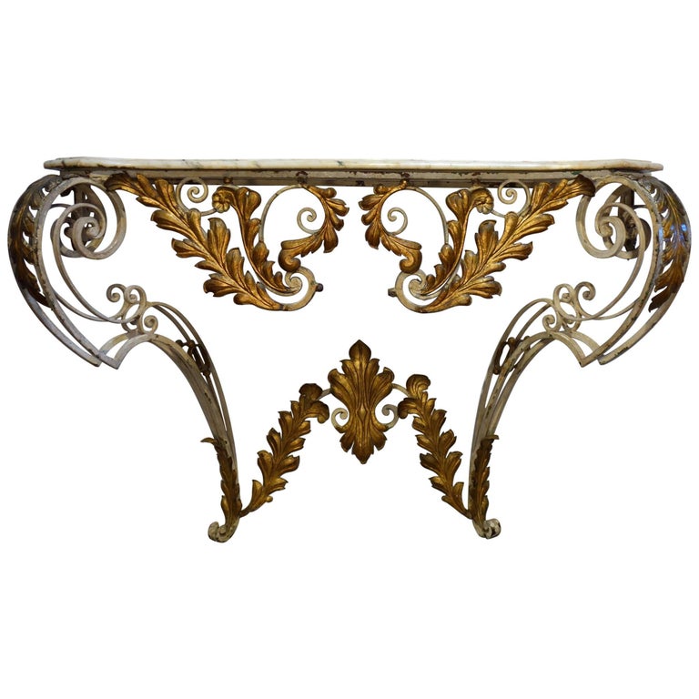 Antique Italian Baroque Iron Painted and Gilded Console Table with ...