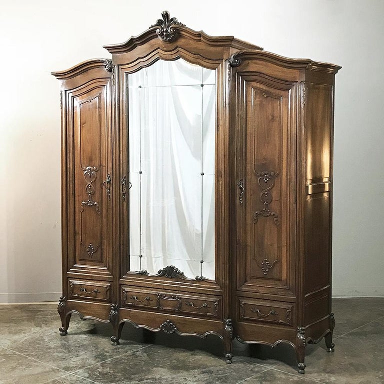 Antique Italian Baroque Solid Walnut Triple Armoire at 1stDibs
