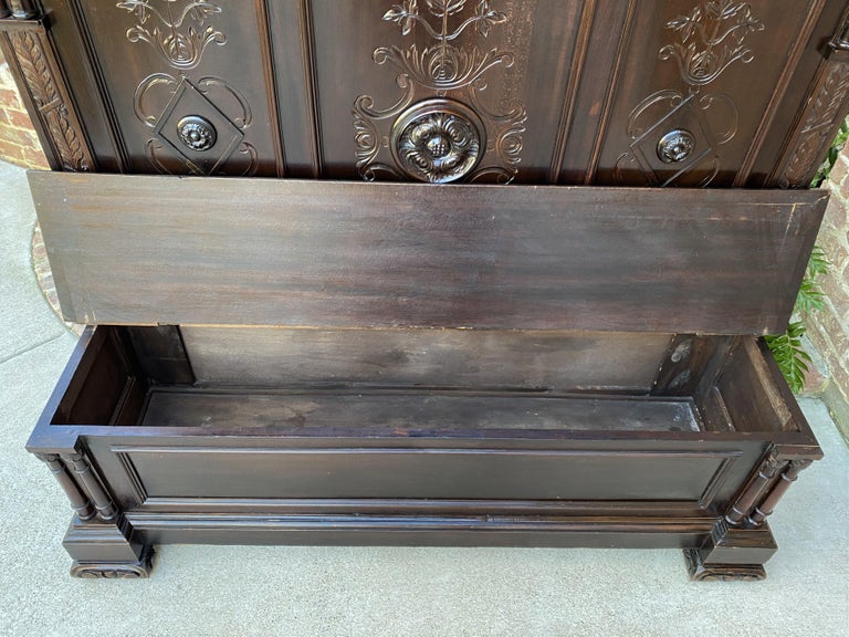 Antique Italian Bench Settee Entry Hall Foyer Renaissance Revival Oak ...