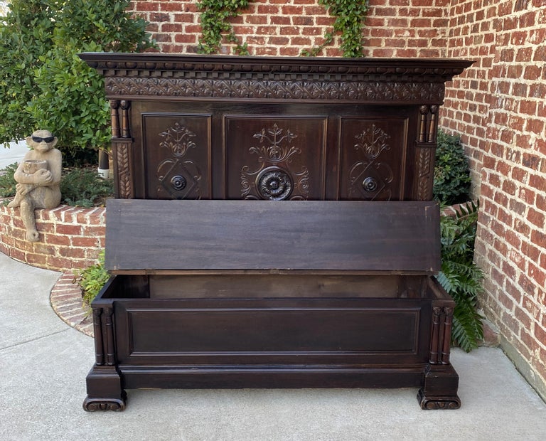 Antique Italian Bench Settee Entry Hall Foyer Renaissance Revival Oak ...