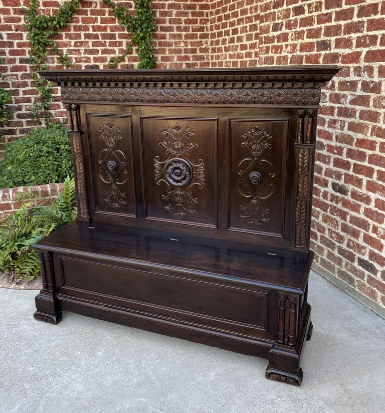 Antique Italian Bench Settee Entry Hall Foyer Renaissance Revival Oak ...