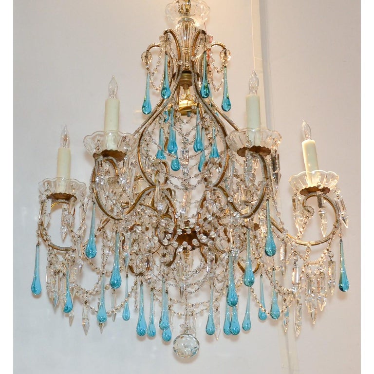 Antique Italian Blue Crystal Chandelier, circa 1910 at 1stDibs