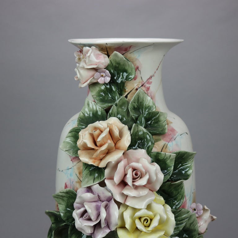 Antique Italian Capodimonte Pottery Floor Vase with Applied Flowers ...