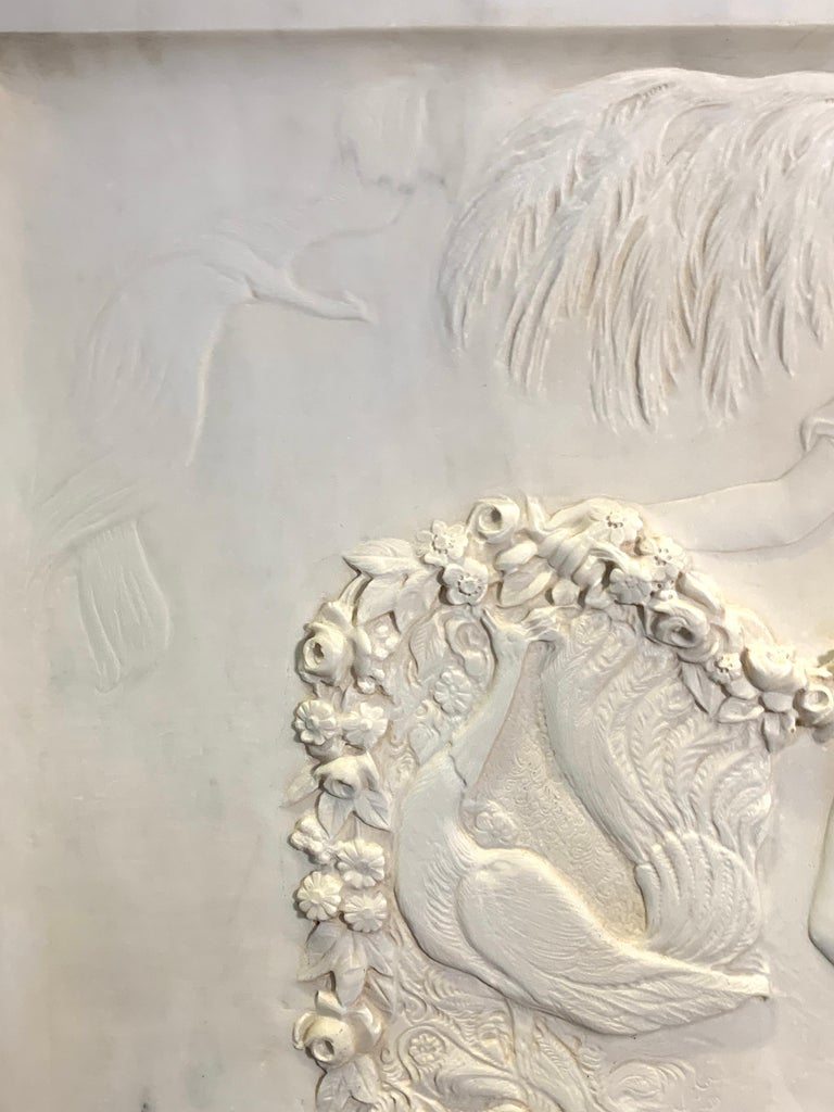 Antique Italian Carved Marble Bas Relief 'Lady and Peacock' For Sale at ...