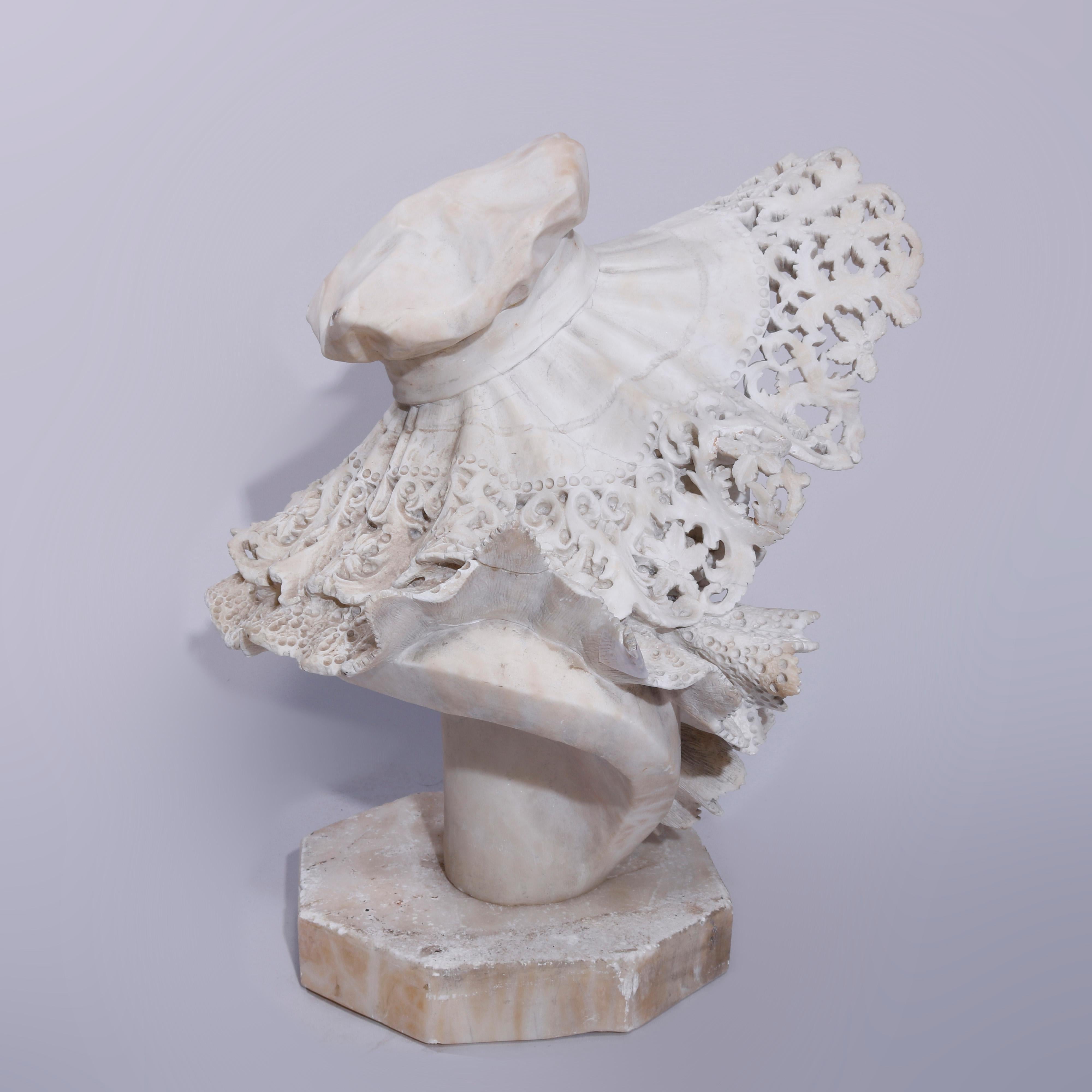 Antique Italian Carved Marble Portrait Sculpture of a Girl in a Lace ...