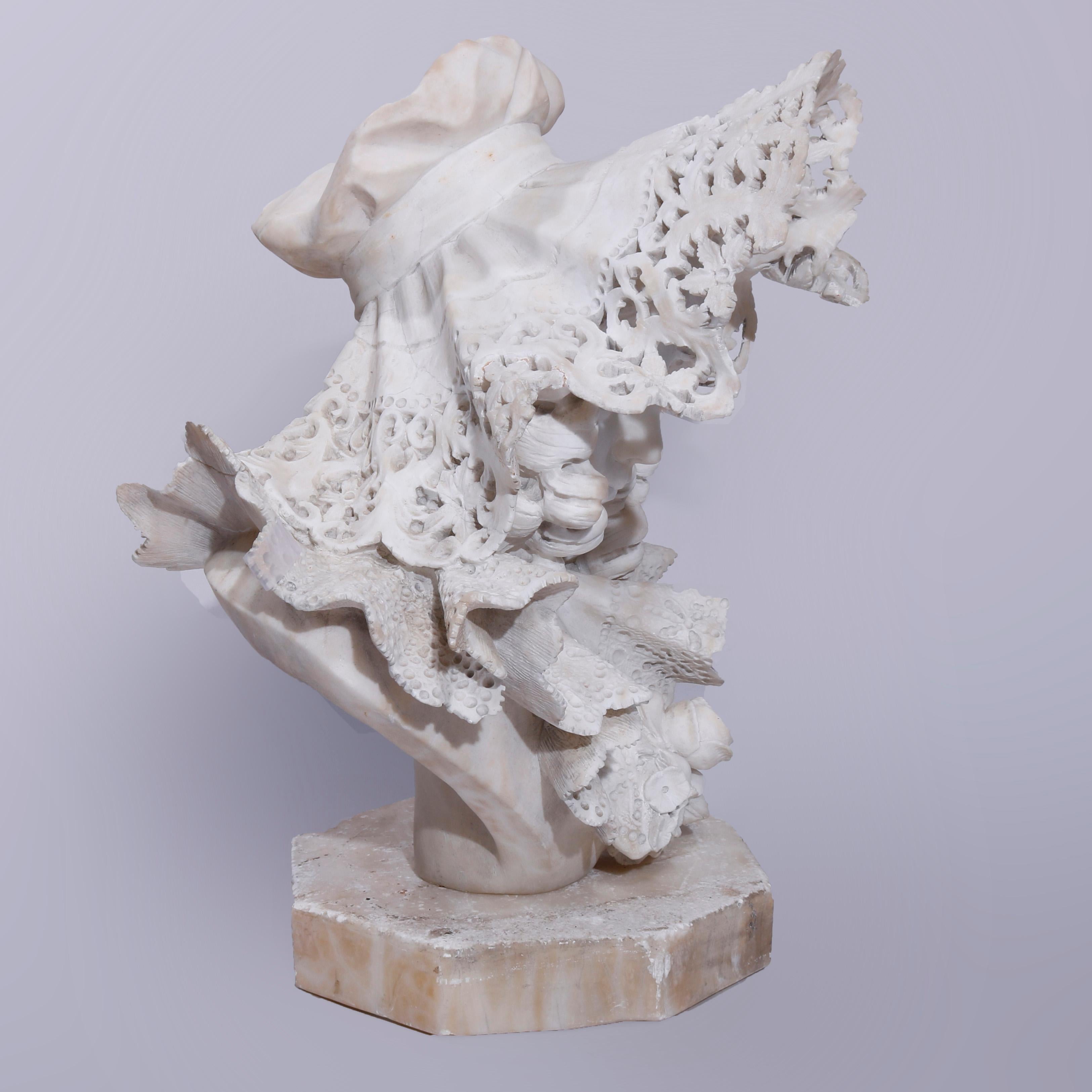 Antique Italian Carved Marble Portrait Sculpture of a Girl in a Lace ...