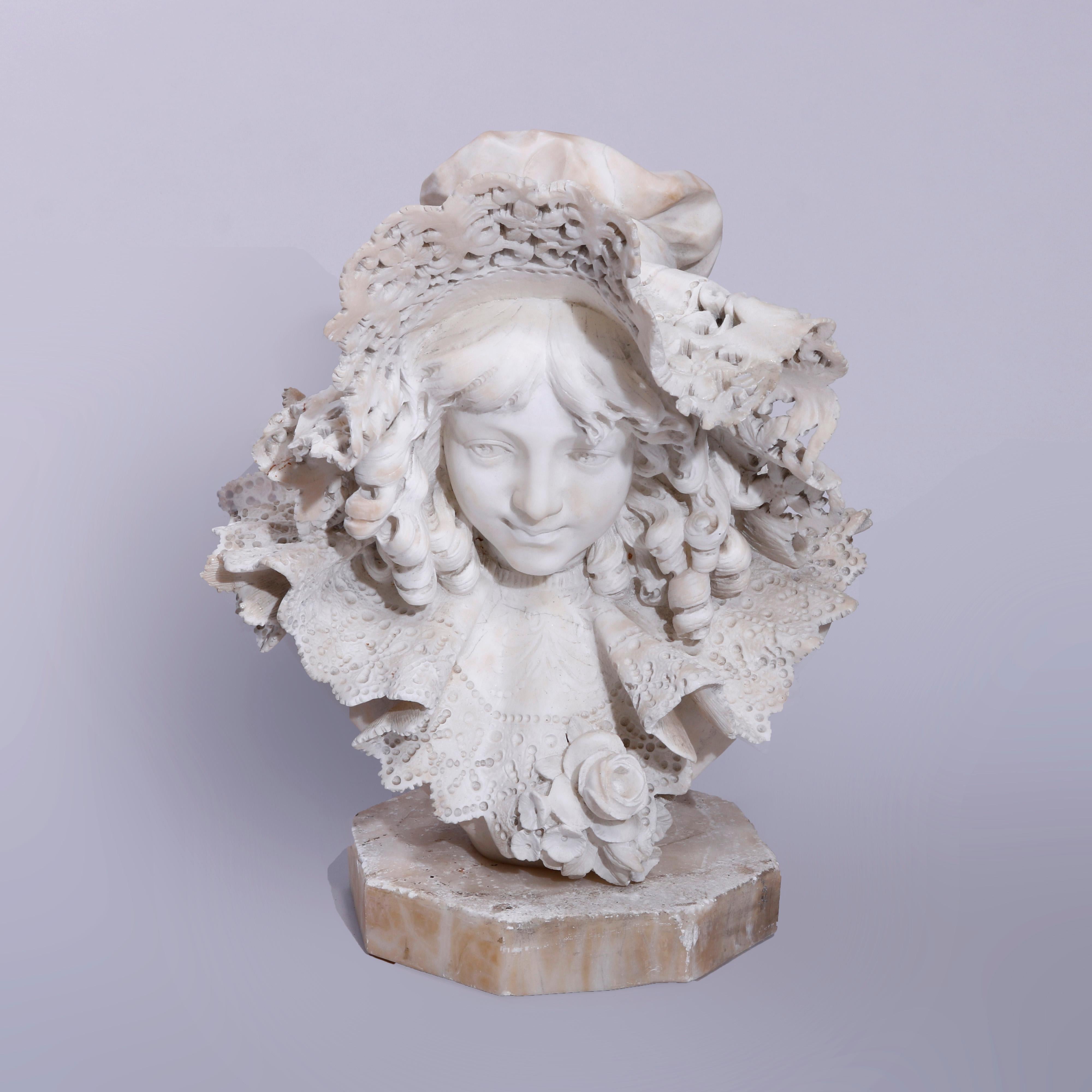 Antique Italian Carved Marble Portrait Sculpture of a Girl in a Lace ...