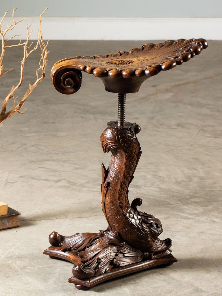 Antique Italian Carved Walnut Dolphin Piano Bench Stool, circa 1875 at ...