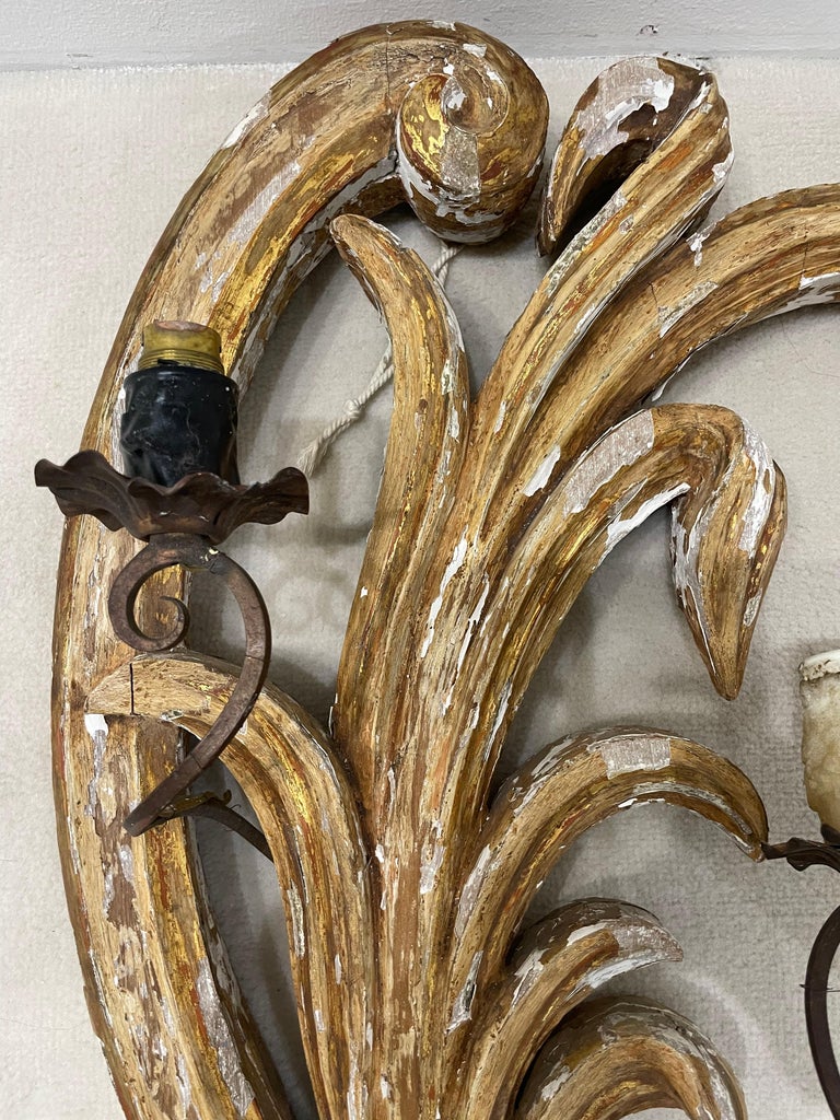 Antique Italian Carved Wood Sconces, 19th Century For Sale at 1stDibs
