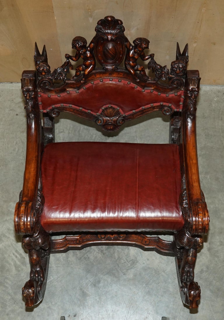 ANTIQUE ITALIAN CIRCA 1850 HAND CARVED FRUITWOOD LEATHER ROCKiNG ...