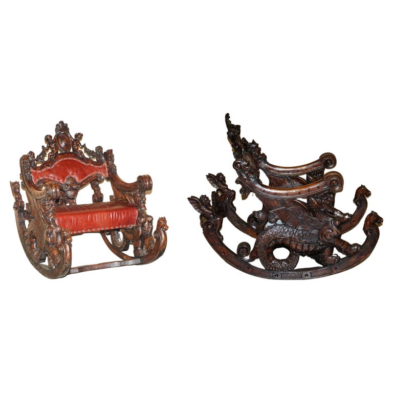 ANTIQUE ITALIAN CIRCA 1850 HAND CARVED FRUITWOOD LEATHER ROCKiNG ...