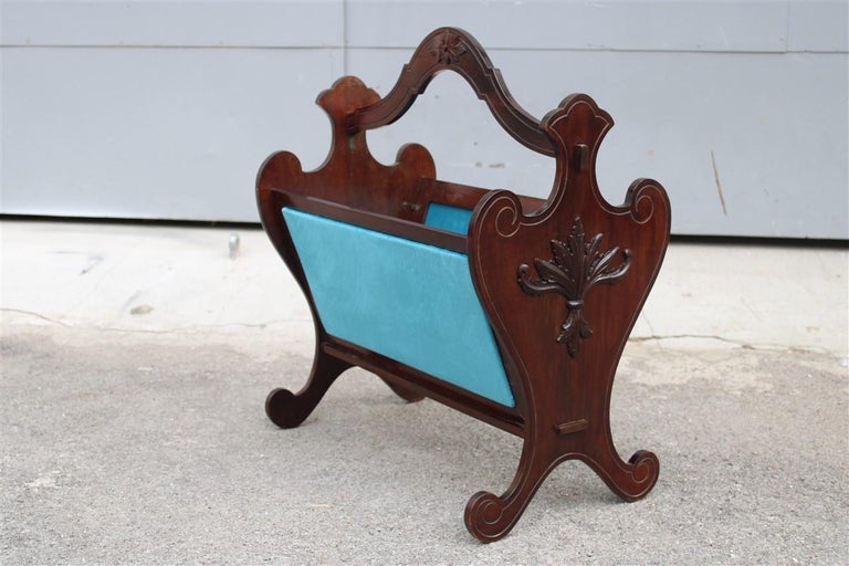 Antique Italian Classic Carved Walnut Magazine Rack Blue Velvet ...