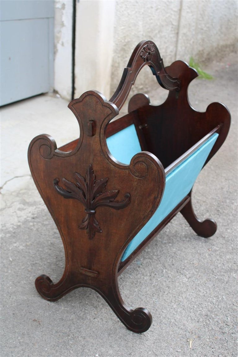 Antique Italian Classic Carved Walnut Magazine Rack Blue Velvet ...