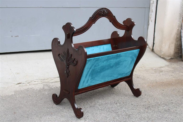 Antique Italian Classic Carved Walnut Magazine Rack Blue Velvet ...