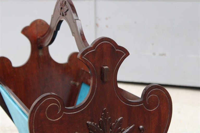 Antique Italian Classic Carved Walnut Magazine Rack Blue Velvet ...
