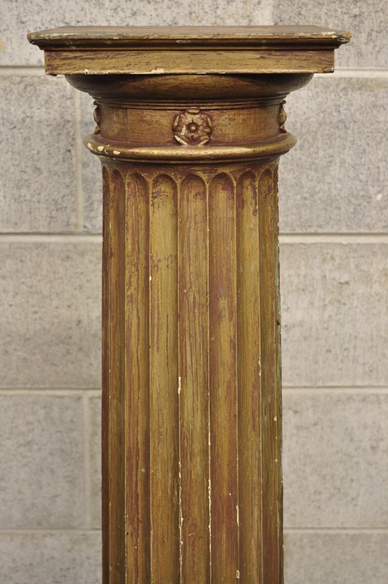Antique Italian Classical Carved Wood Column Distressed Gold Pedestal ...