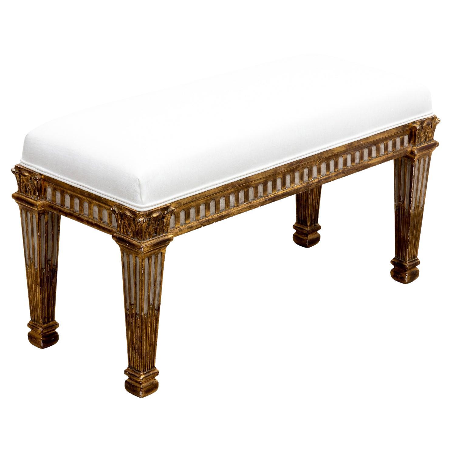 French Provincial Antiqued Cream Gold Bench at 1stDibs