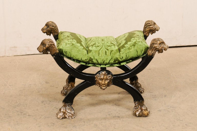 Antique Italian Dante "Lion" Stool in Black and Gold w/Lovely Green ...