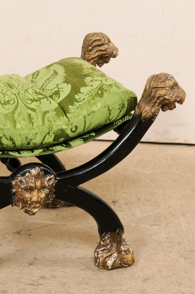 Antique Italian Dante "Lion" Stool in Black and Gold w/Lovely Green ...