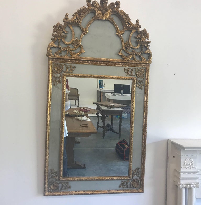 Antique Italian Eglomise Giltwood Wall Mirror For Sale at 1stDibs