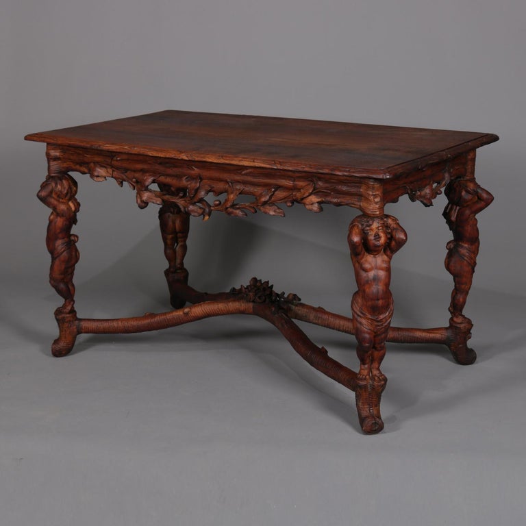 Antique Italian Figural Rococo Carved Hardwood Library Table with ...