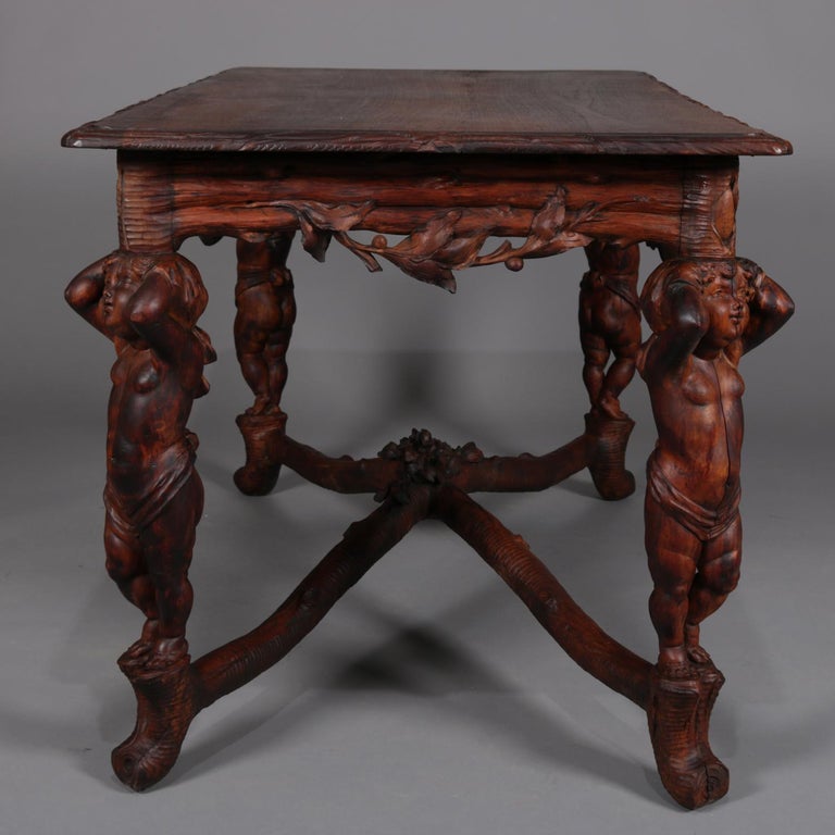Antique Italian Figural Rococo Carved Hardwood Library Table with ...