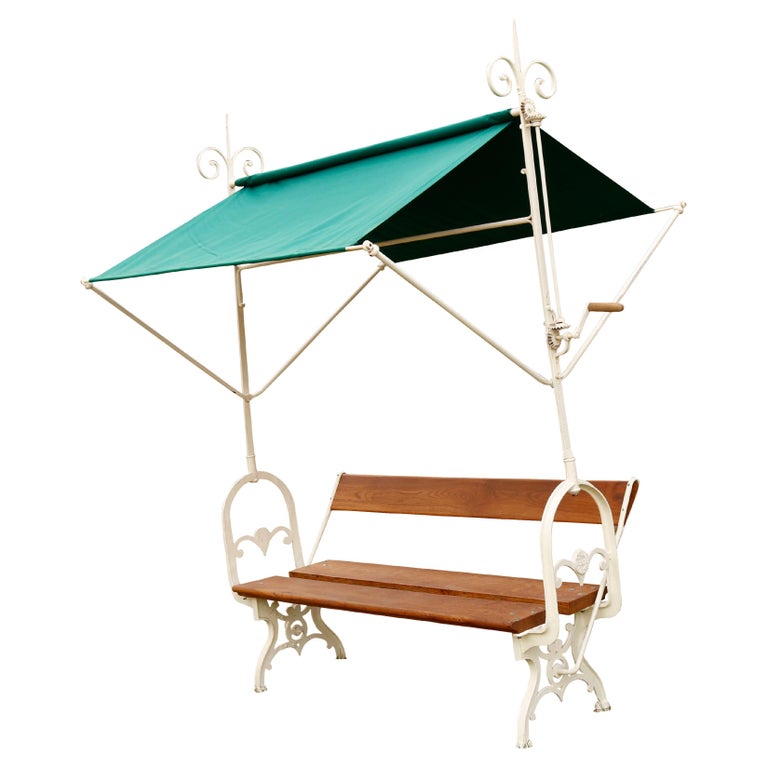 Antique Italian Garden Bench with a Green Canopy For Sale at 1stDibs