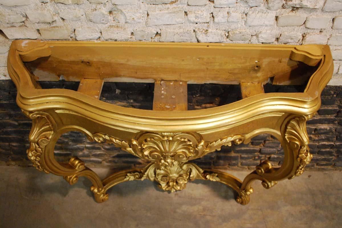 Antique Italian Gold Rococo Console Table With Bianca Rosa Marble Top ...