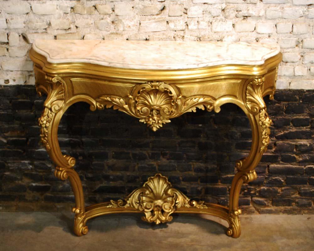 Antique Italian Gold Rococo Console Table With Bianca Rosa Marble Top ...