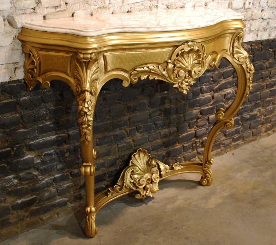 Antique Italian Gold Rococo Console Table With Bianca Rosa Marble Top ...