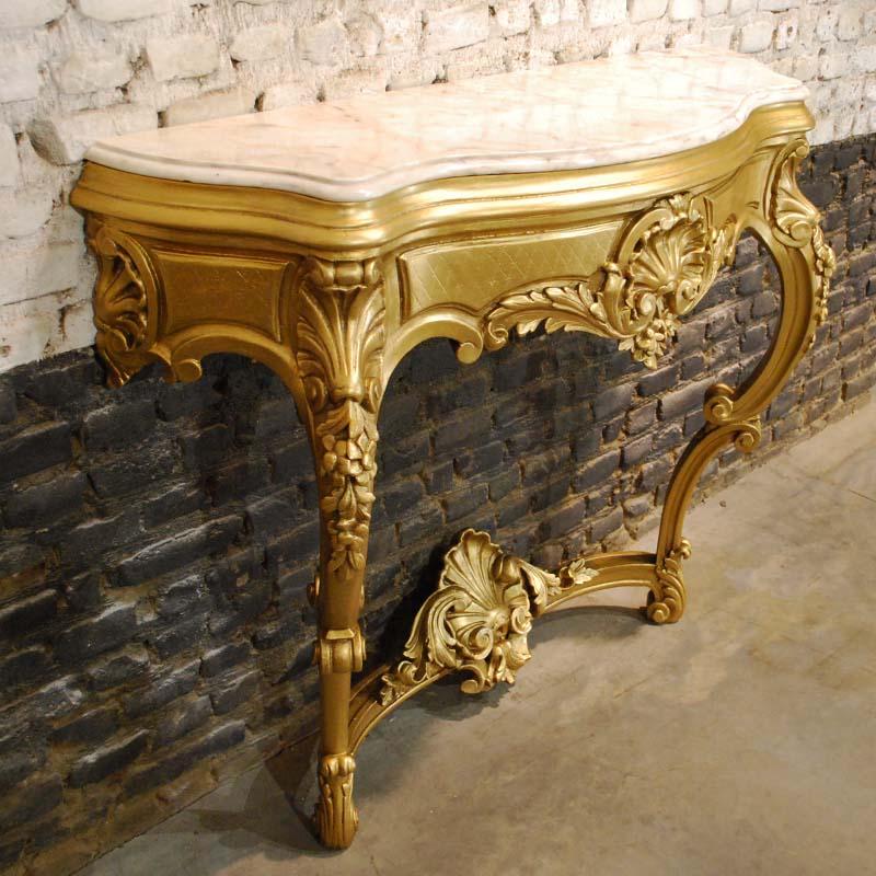 Antique Italian Gold Rococo Console Table With Bianca Rosa Marble Top ...